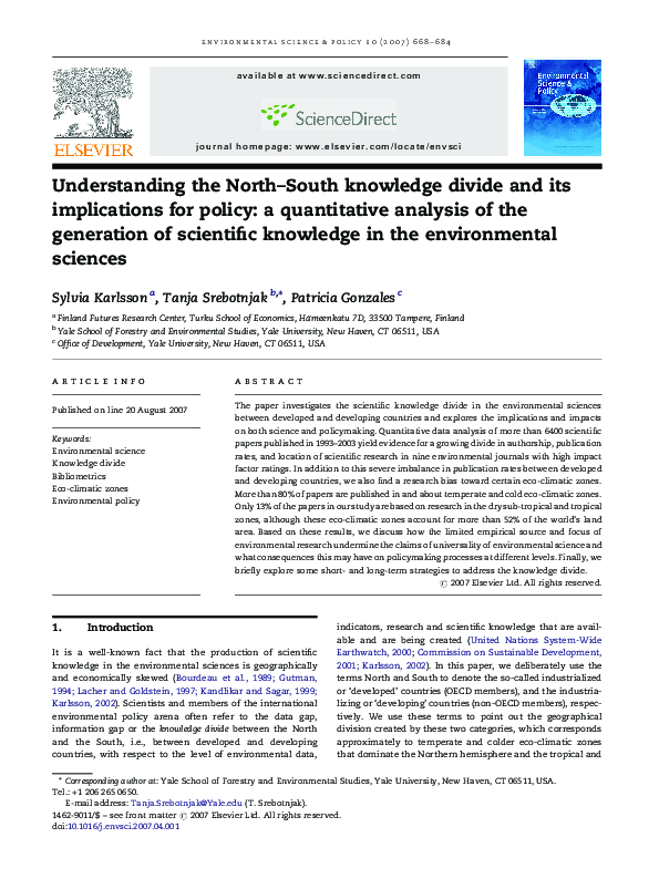 (PDF) Understanding the North–South knowledge divide and its ...