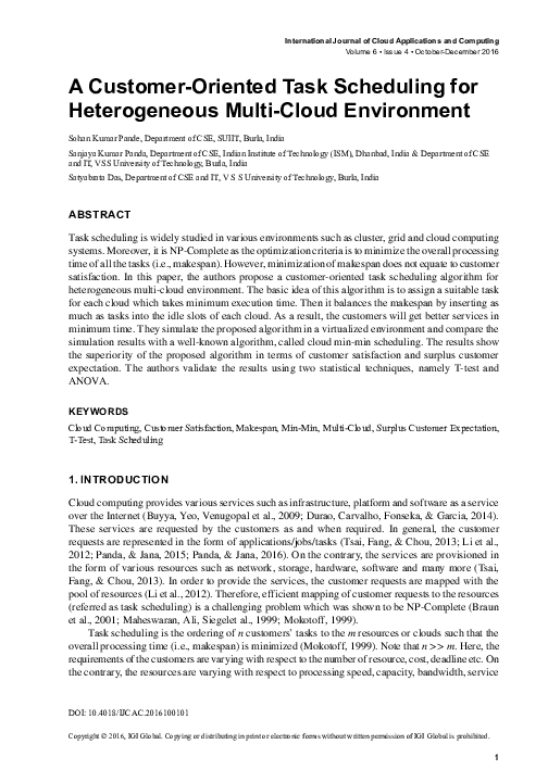 (PDF) A Customer-Oriented Task Scheduling for Heterogeneous Multi-Cloud Environment | sohan ...