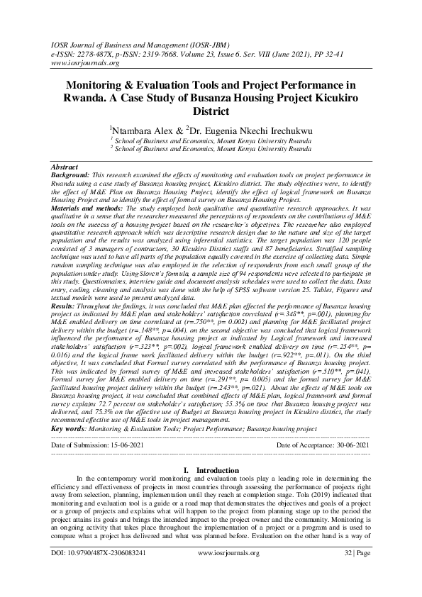 (PDF) Monitoring & Evaluation Tools and Project Performance in Rwanda. A Case Study of Busanza ...