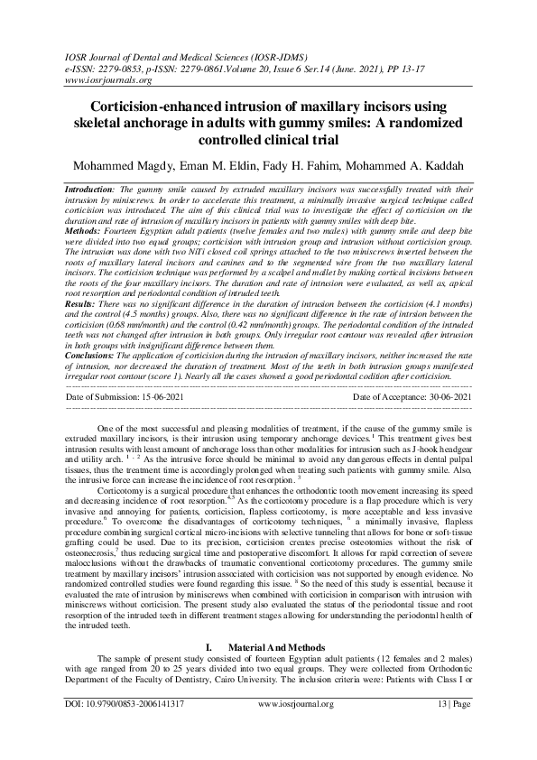 (PDF) Corticision-enhanced intrusion of maxillary incisors using ...