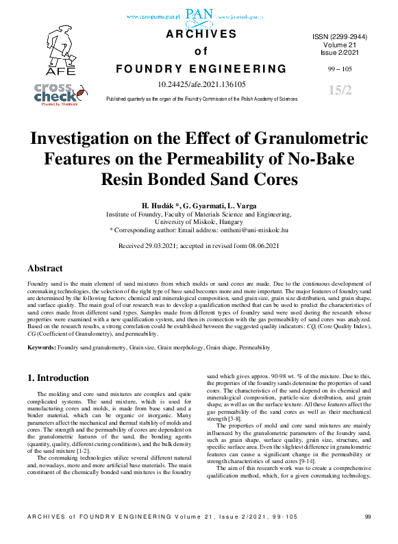 (PDF) Investigation on the Effect of Granulometric Features on the Permeability of No-Bake Resin ...
