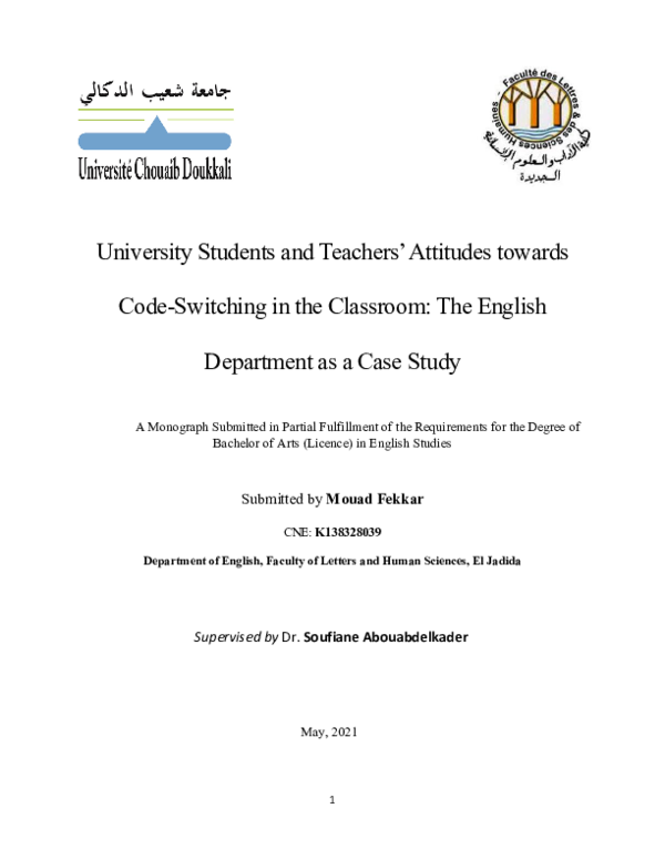 (PDF) University Students and Teachers' Attitudes towards Code-Switching in the Classroom: The ...