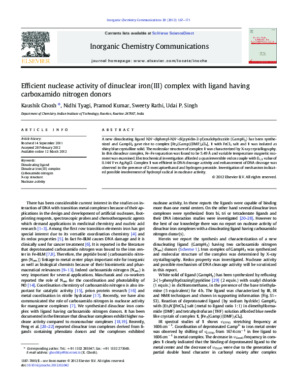 (PDF) Efficient nuclease activity of dinuclear iron(III) complex with ligand having carboxamido ...