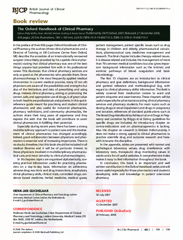 (PDF) The Oxford Handbook of Clinical Pharmacy