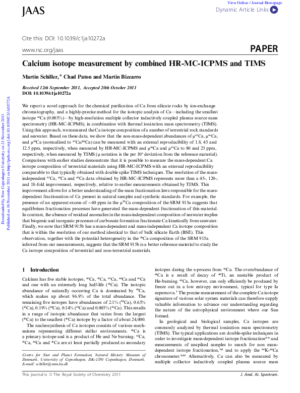 (PDF) Calcium isotope measurement by combined HR-MC-ICPMS and TIMS