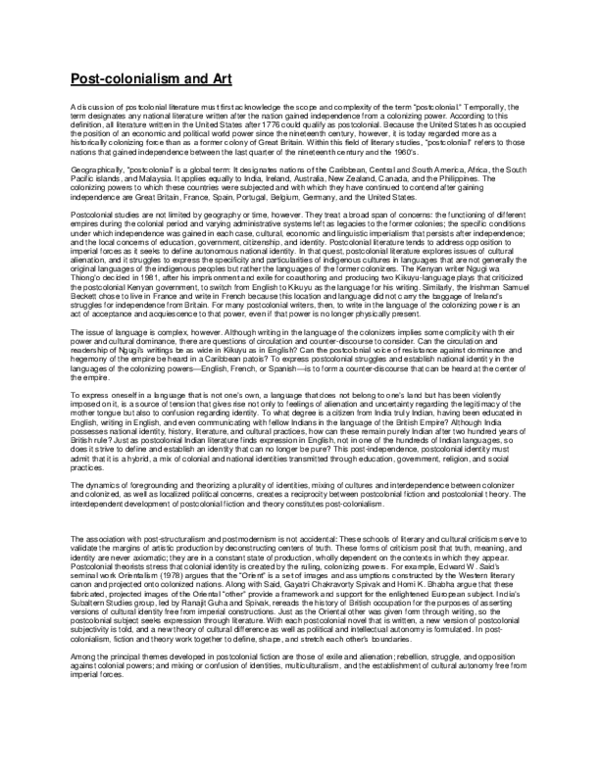 (PDF) Post colonialism and Art