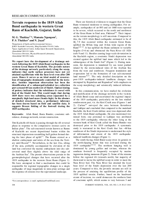 (PDF) Terrain response to the 1819 Allah Bund earthquake in western ...