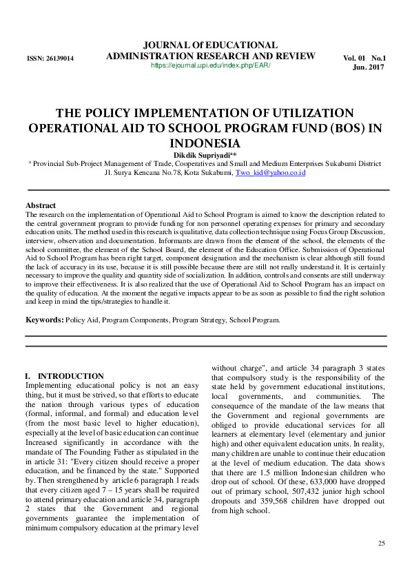 (PDF) The Policy Implementation of Utilization Operational Aid to ...