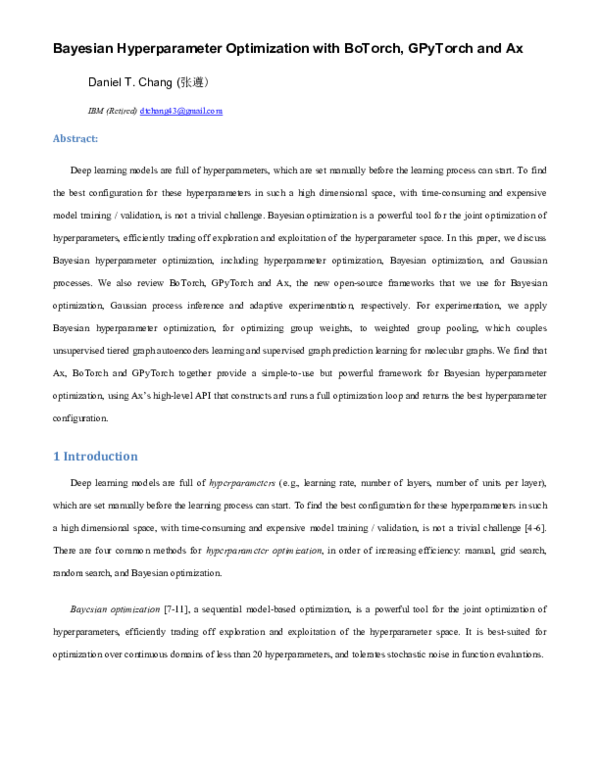 (PDF) Bayesian Hyperparameter Optimization with BoTorch, GPyTorch and Ax