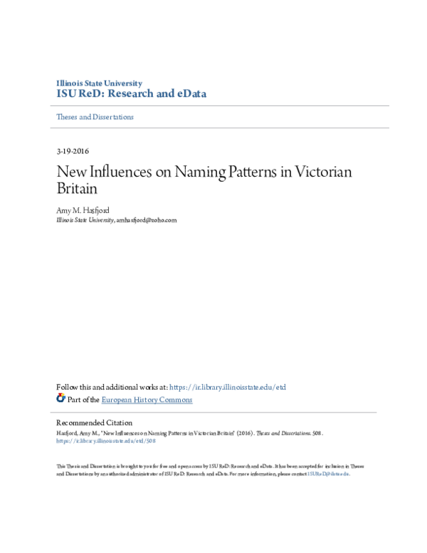 (PDF) New Influences on Naming Patterns in Victorian Britain