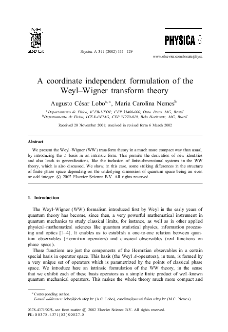 (PDF) A Coordinate Independent Formulation of the Weyl-Wigner Transform ...