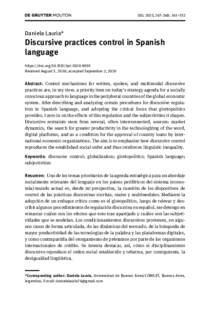 (PDF) Discursive practices control in Spanish language