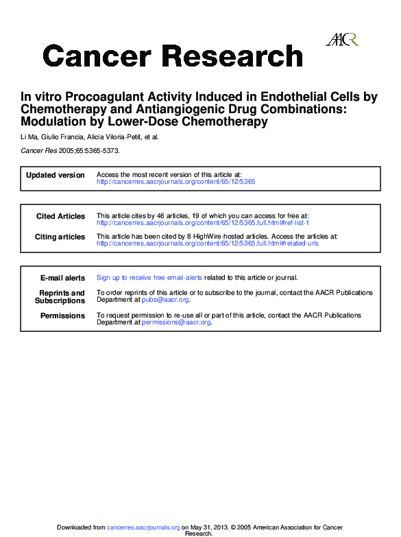 (PDF) In vitro Procoagulant Activity Induced in Endothelial Cells by ...