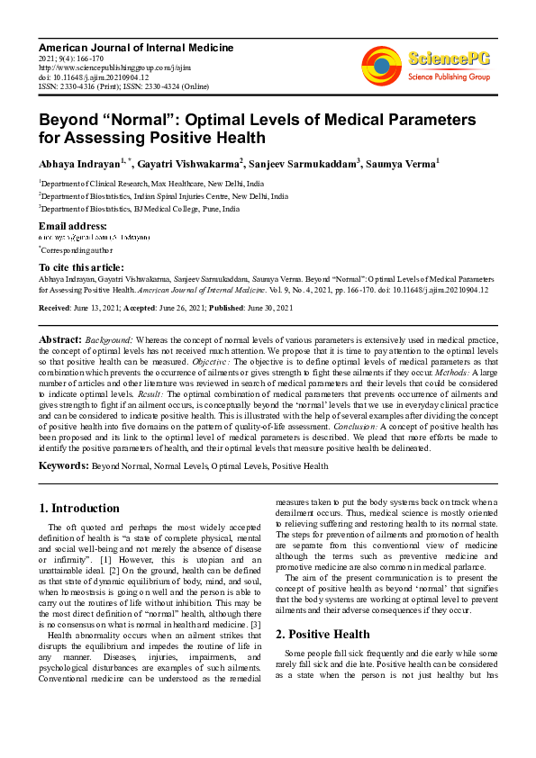 (PDF) Beyond "Normal": Optimal Levels of Medical Parameters for ...