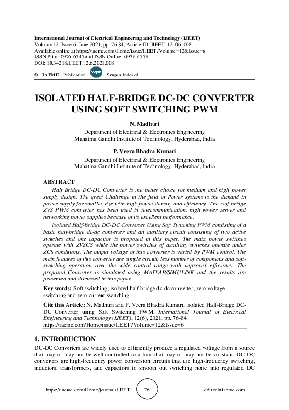 (PDF) ISOLATED HALF-BRIDGE DC-DC CONVERTER USING SOFT SWITCHING PWM