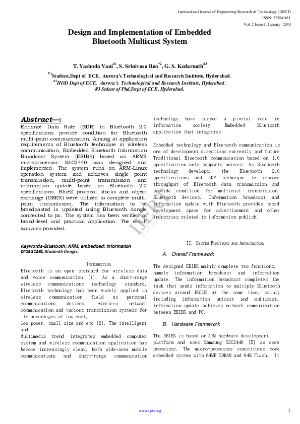 (PDF) IJERT-Design and Implementation of Embedded Bluetooth Multicast ... (PDF) IJERT-Design and Implementation of Embedded Bluetooth Multicast ...