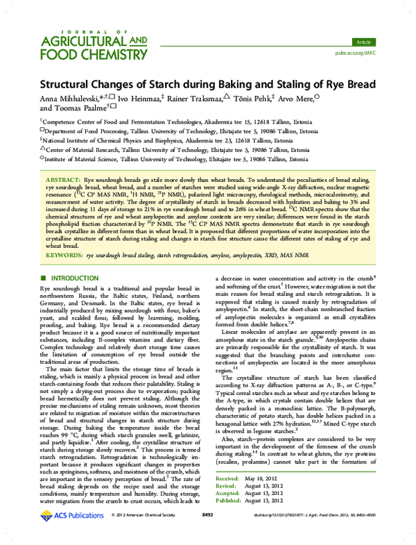 (PDF) Structural Changes of Starch during Baking and Staling of Rye Bread