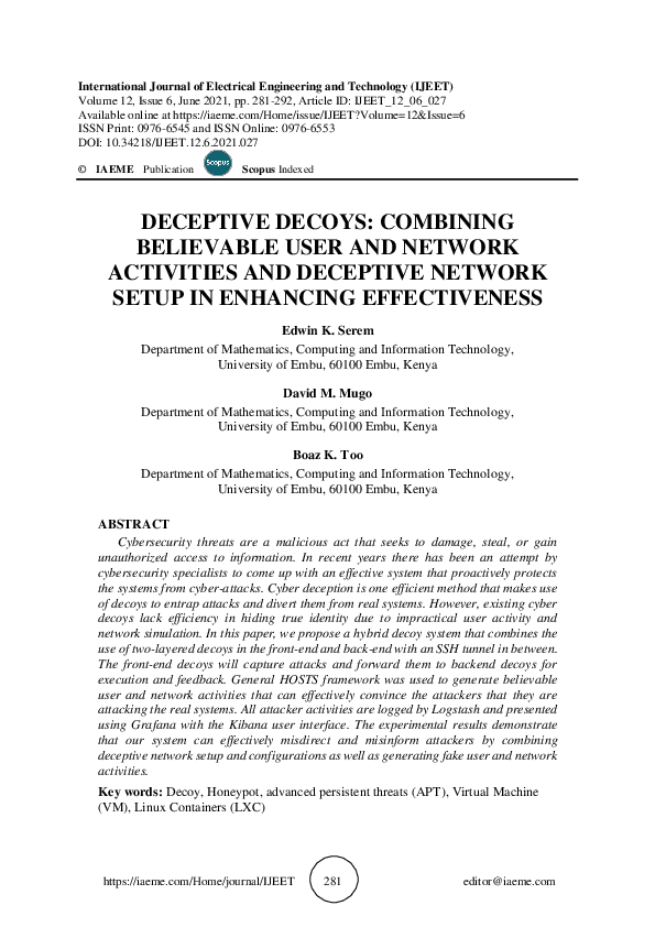 (PDF) DECEPTIVE DECOYS: COMBINING BELIEVABLE USER AND NETWORK ...