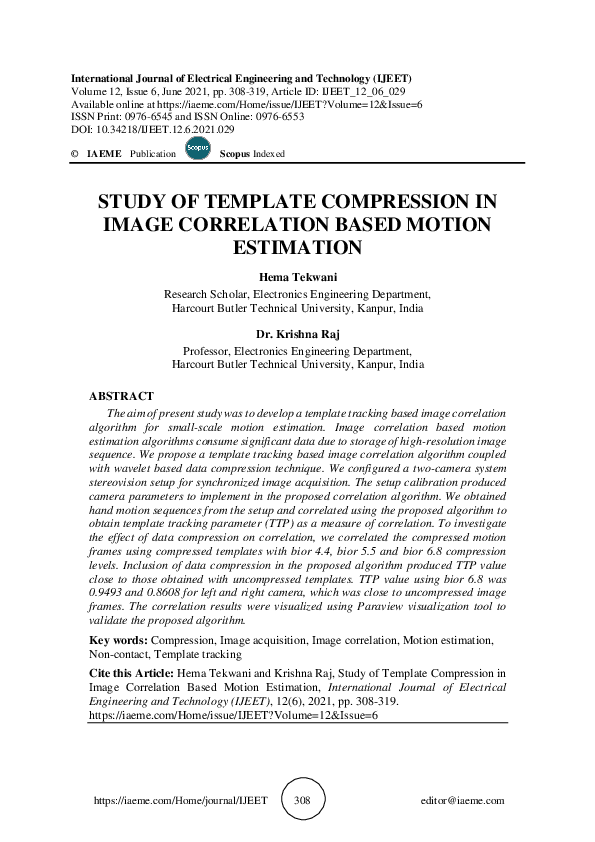 (PDF) STUDY OF TEMPLATE COMPRESSION IN IMAGE CORRELATION BASED MOTION ESTIMATION