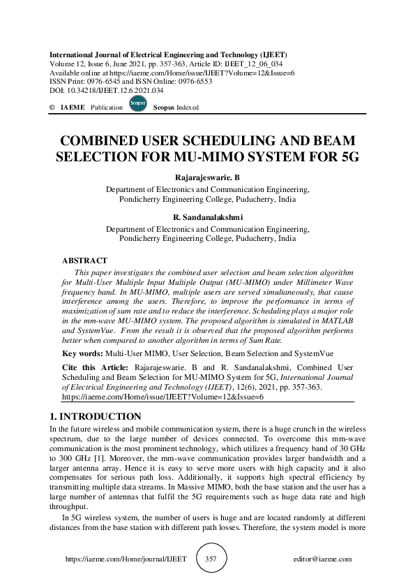 (PDF) COMBINED USER SCHEDULING AND BEAM SELECTION FOR MU-MIMO SYSTEM FOR 5G