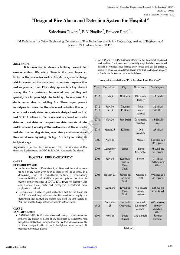 Pdf Ijert Design Of Fire Alarm And Detection System For Hospital