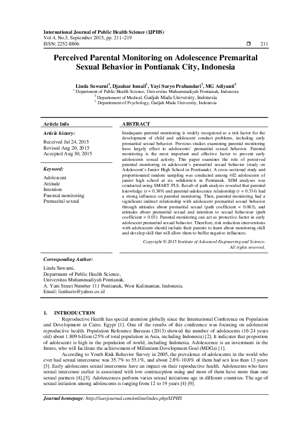 (PDF) Perceived Parental Monitoring on Adolescence Premarital Sexual Behavior in Pontianak City ...