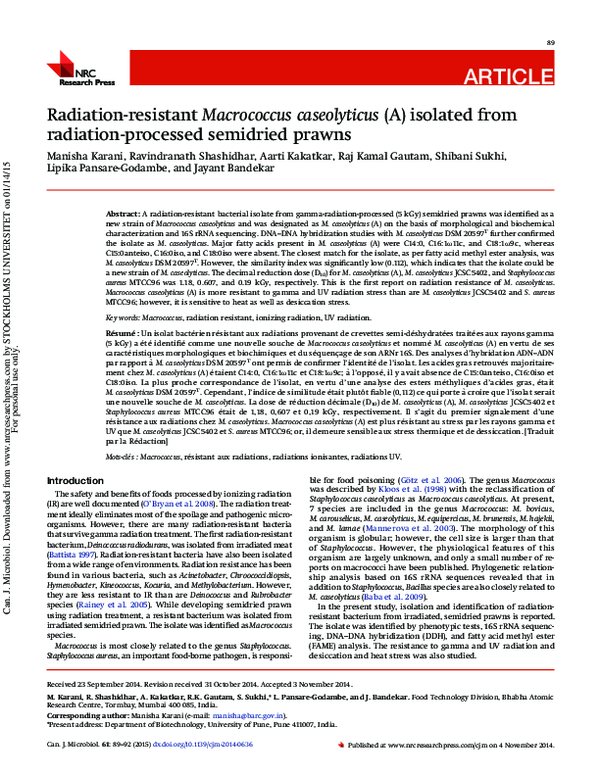 (PDF) Radiation-resistant Macrococcus caseolyticus (A) isolated from ...