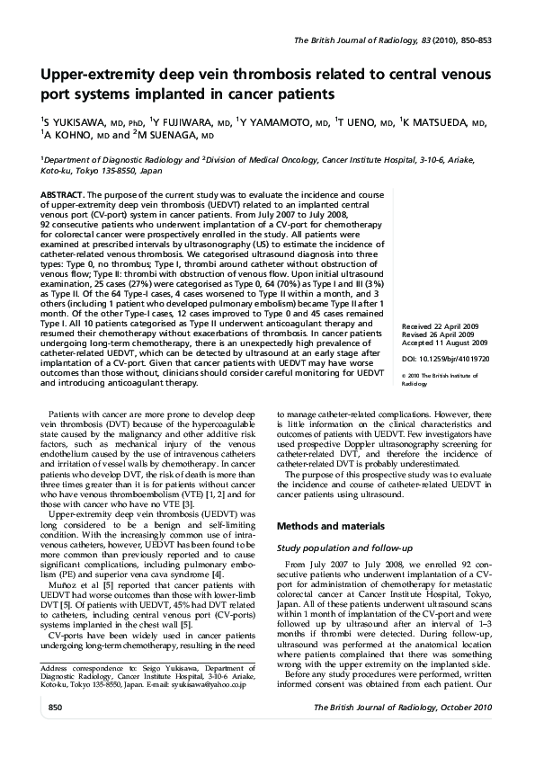 (PDF) Upper-extremity deep vein thrombosis related to central venous ...