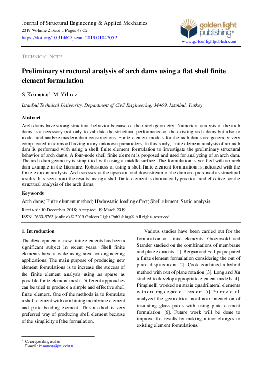 (PDF) Preliminary structural analysis of arch dams using a flat shell finite element formulation