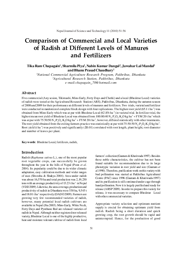 (PDF) Comparison of Commercial and Local Varieties of Radish at ...