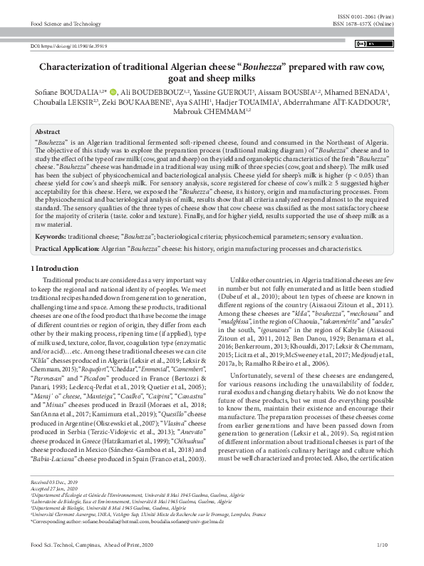 (PDF) Characterization of traditional Algerian cheese “Bouhezza ...