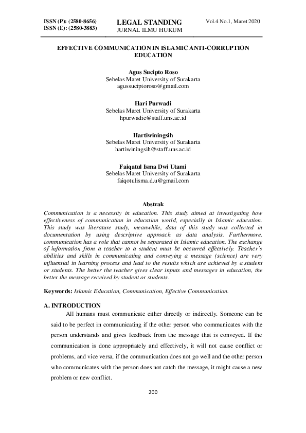 (PDF) Effective Communication in Islamic Anti-Corruption Education