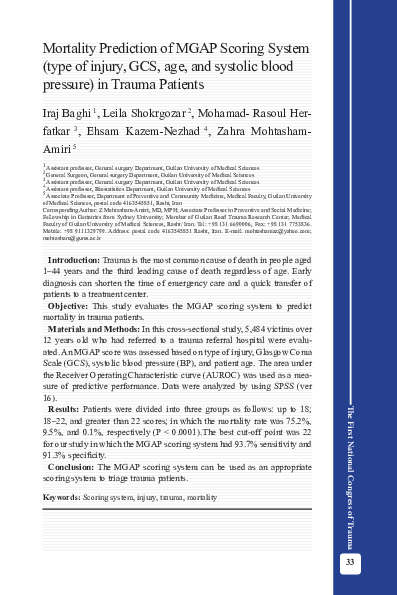 (PDF) Mortality Prediction of MGAP Scoring System (type of injury, GCS ...