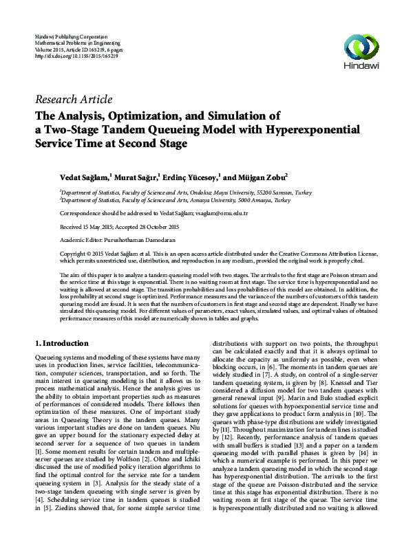 Pdf The Analysis Optimization And Simulation Of A Two Stage Tandem