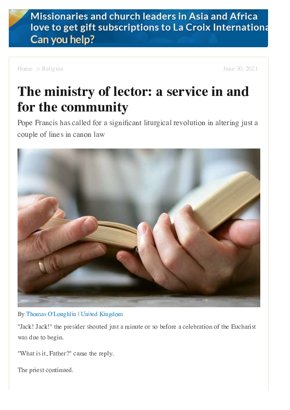 (PDF) The ministry of lector: a service in and for the community