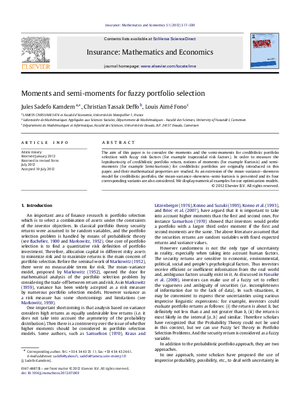 (PDF) Moments and semi-moments for fuzzy portfolio selection