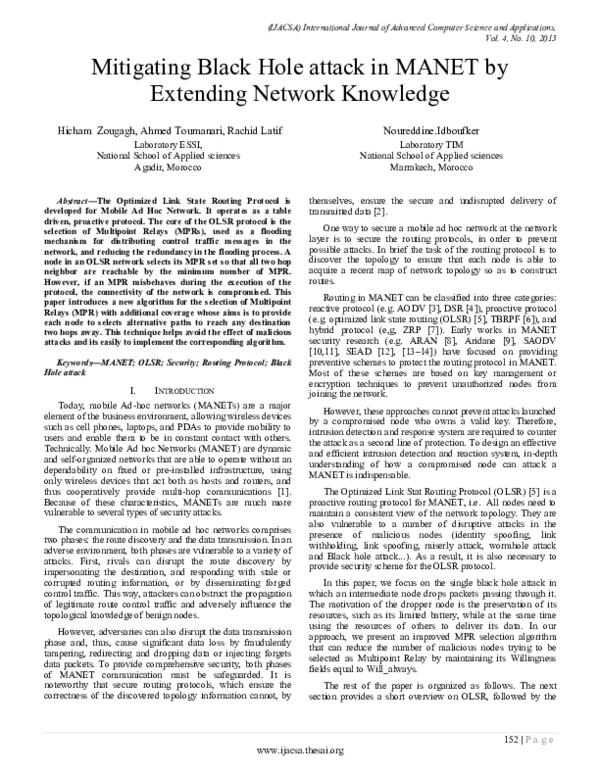 (PDF) Mitigating Black Hole attack in MANET by Extending Network Knowledge