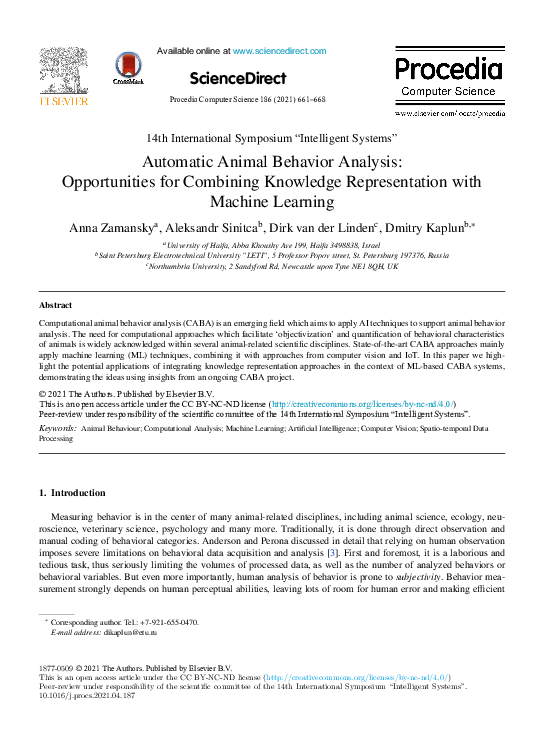 (PDF) Automatic Animal Behavior Analysis: Opportunities for Combining ...