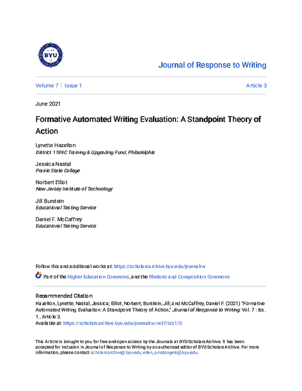 Pdf Formative Automated Writing Evaluation A Standpoint Theory Of Formative Automated Writing