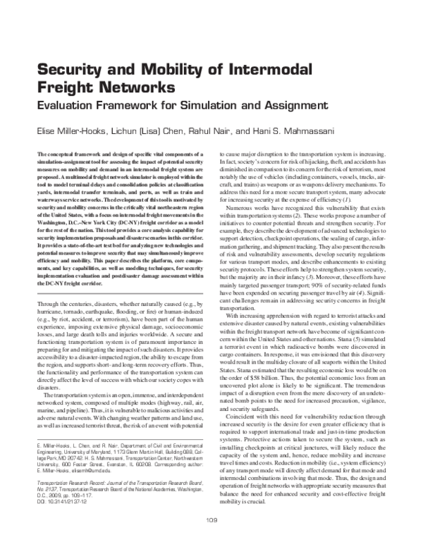 (PDF) Security and Mobility of Intermodal Freight Networks: Evaluation Framework for Simulation ...