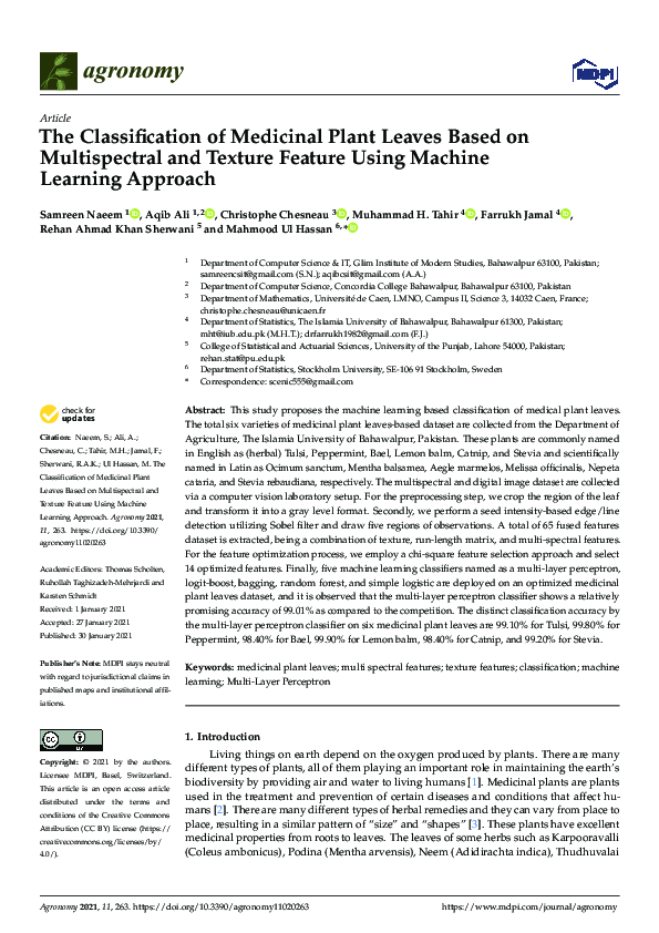 (PDF) The Classification of Medicinal Plant Leaves Based on Multispectral and Texture Feature ...