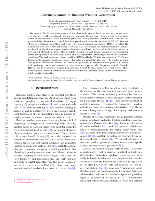 (PDF) Thermodynamics of random number generation