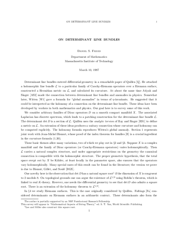 (PDF) On Determinant Line Bundles