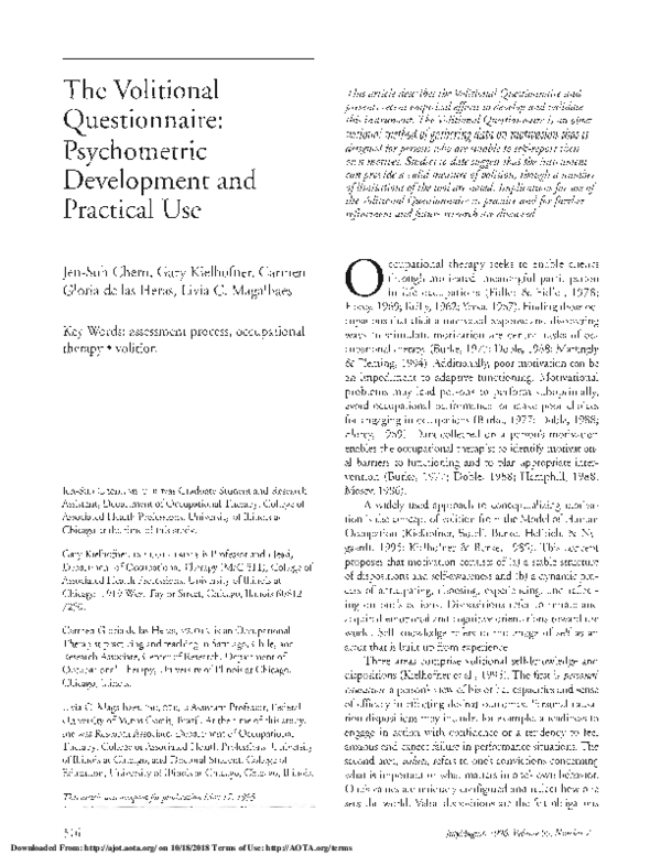 (PDF) The Volitional Questionnaire: Psychometric Development and ...