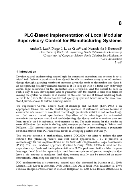 (PDF) PLC-Based Implementation of Local Modular Supervisory Control for Manufacturing Systems