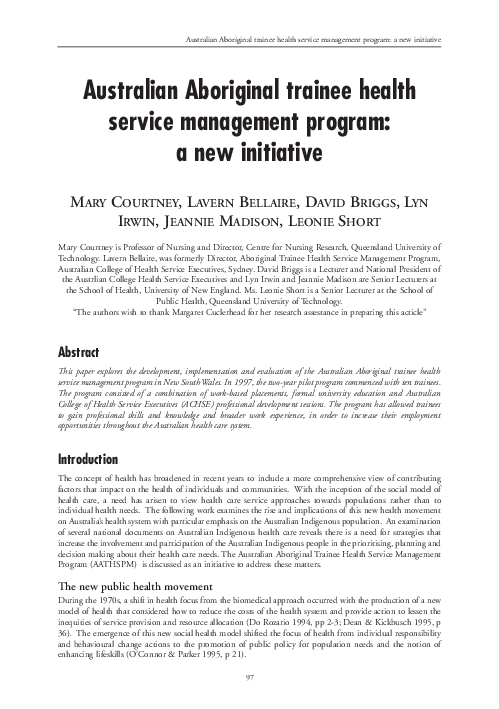 (PDF) Australian Aboriginal trainee health service management program ...
