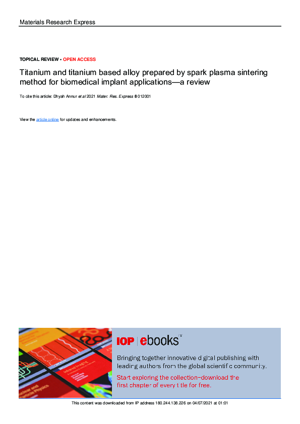 (PDF) Titanium and titanium based alloy prepared by spark plasma ...