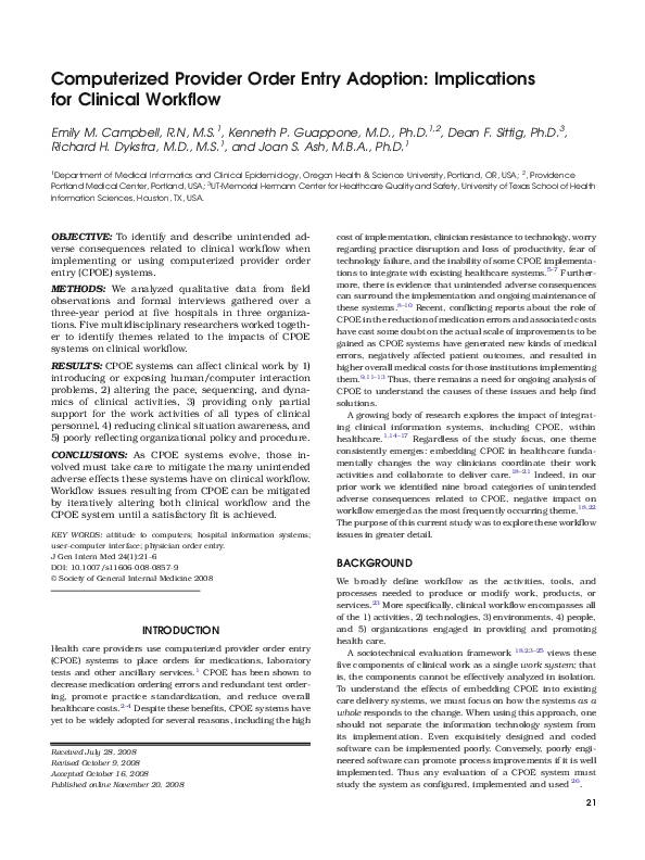 (PDF) Computerized Provider Order Entry Adoption: Implications for ...
