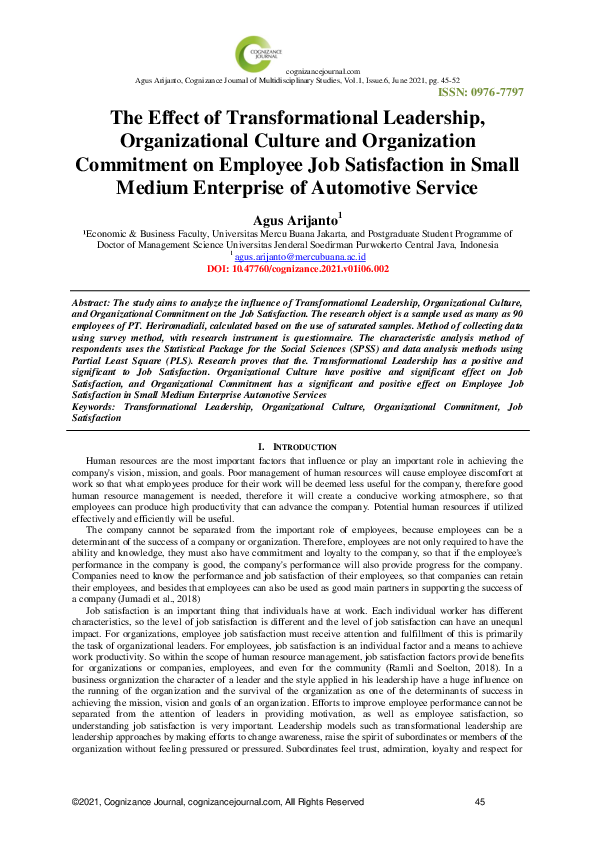 (PDF) The Effect of Transformational Leadership, Organizational Culture and Organization ...