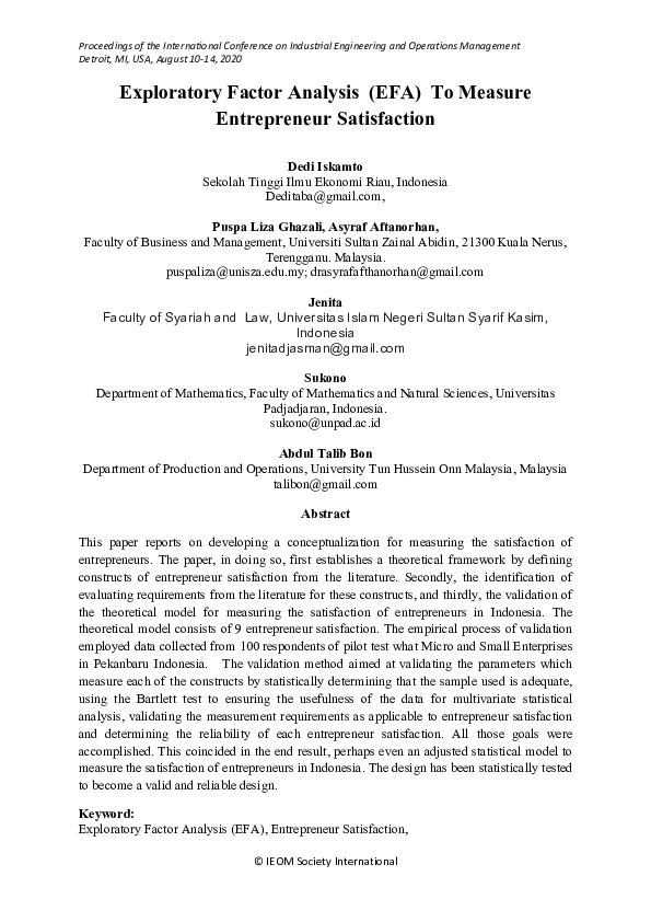 (PDF) Exploratory Factor Analysis (EFA) To Measure Entrepreneur ...